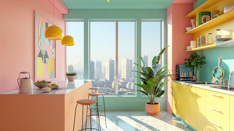 Vibrant Modern Kitchen with Breakfast Bar: Chic Design, Colorful Decor ...