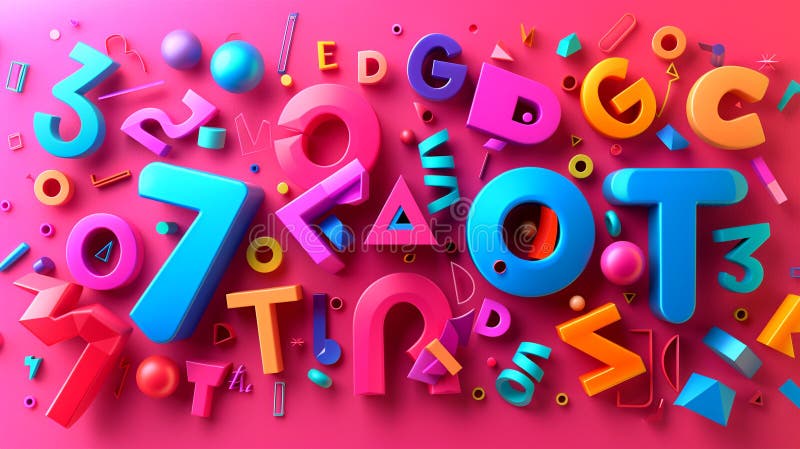 Brightly Colored Letters and Numbers Assemble Playfully on a Vivid Pink ...