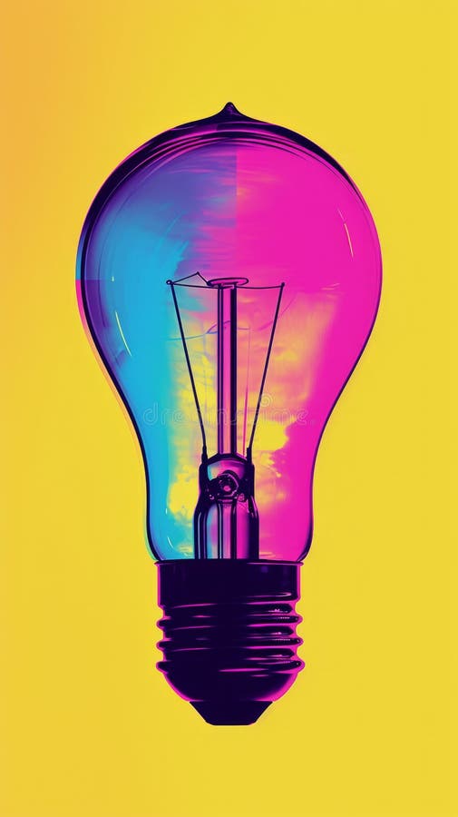 Brightly Colored Light Bulb Illuminating Yellow Background Stock Photo ...