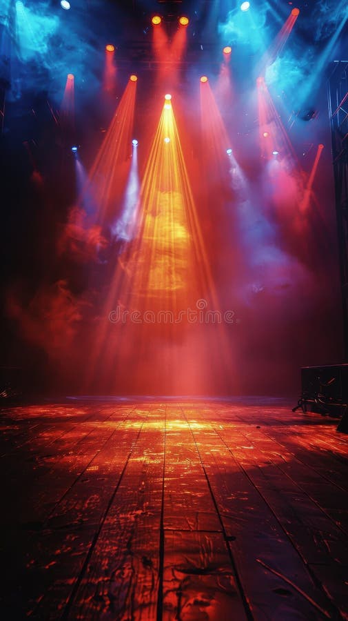 Colorful Stage Lights Illuminate an Empty Theater with Mist Creating an ...