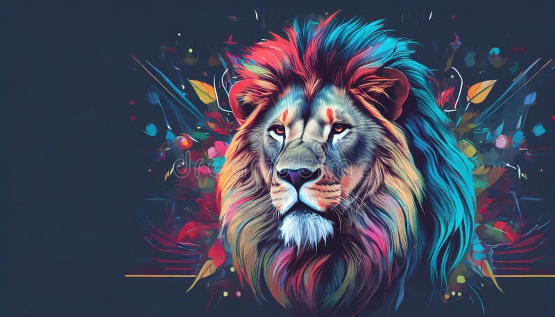 Brightly Colored Lion. Lion Head Logo Stock Illustration - Illustration ...