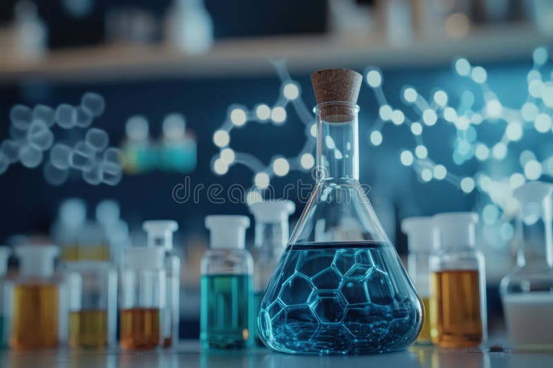 A Science Laboratory with Colorful Liquids in Glassware on a Table ...