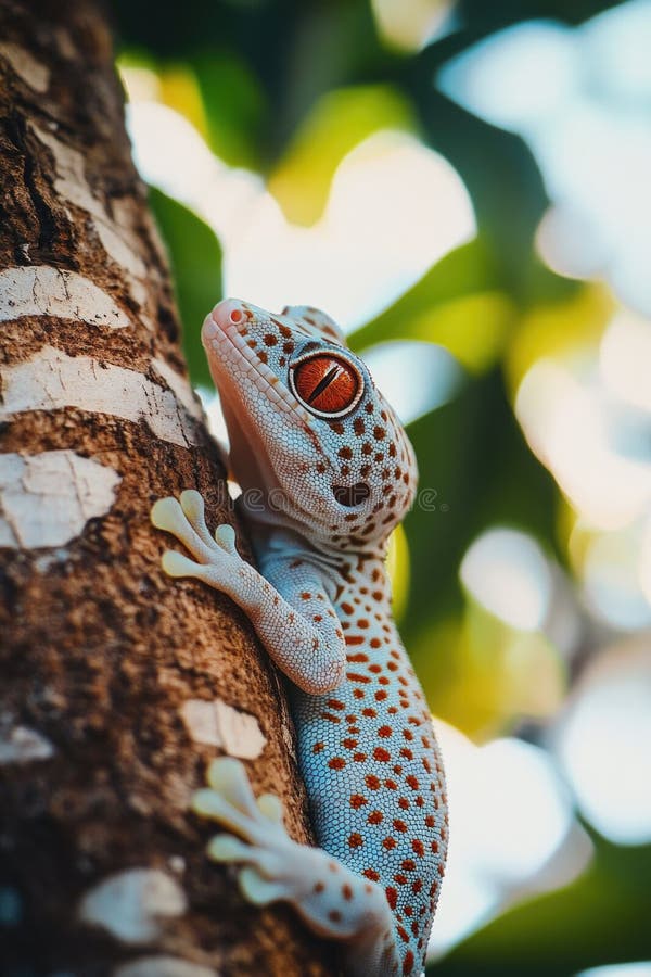 Brightly Colored Lizard on Tree Stock Photo - Image of lizard, behavior ...