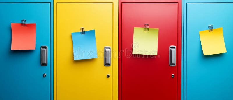 Brightly Colored Lockers are Arranged in a School Hallway, Each ...