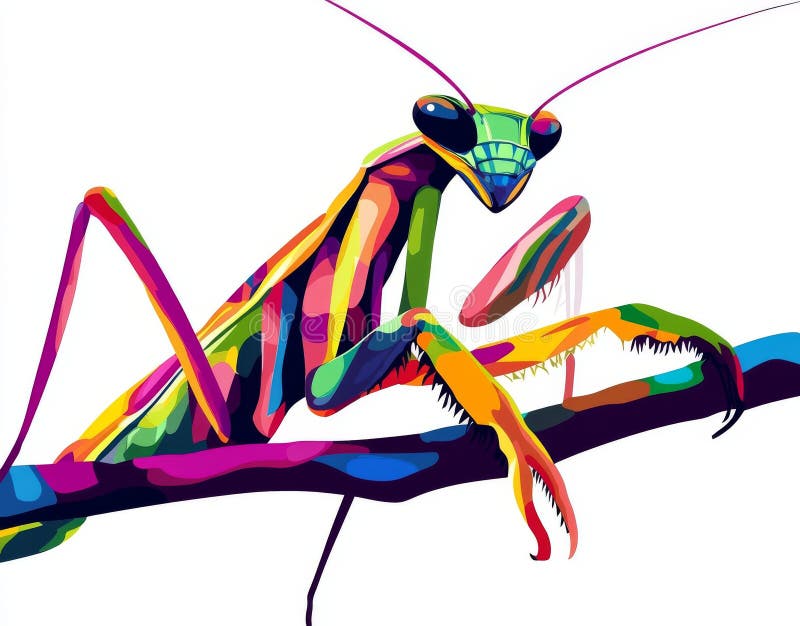 A Brightly Colored Mantis Illustration Featuring a Stylized Geometric ...