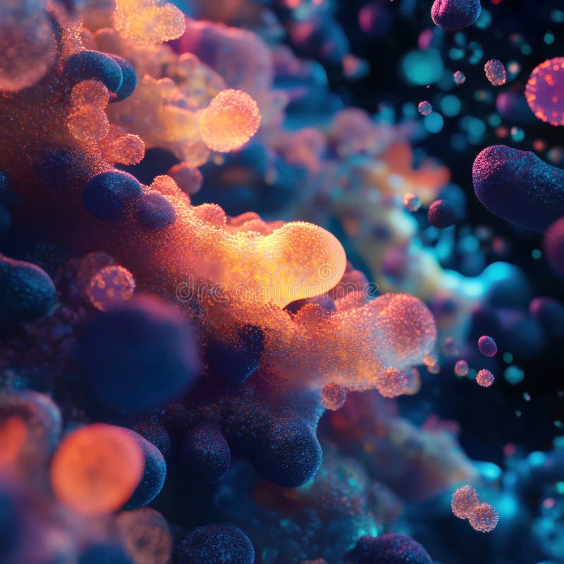 3D Render of Colorful Microbes in a Detailed and Vibrant Microscopic ...