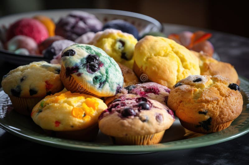 Brightly Colored Muffins and Scones on a Serving Plate Stock ...