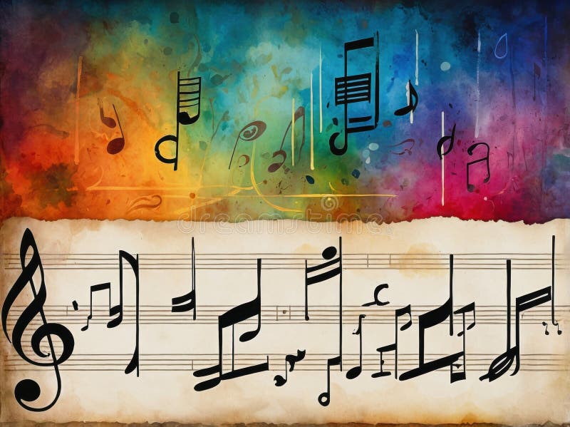 Colorful Music Notes Design with Sheet Music and Abstract Background ...