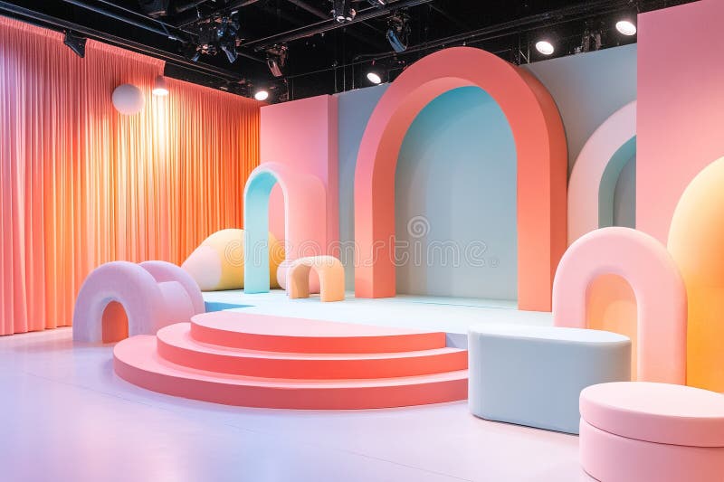 Brightly Colored Oversized Props are Arranged on a Playful Stage ...