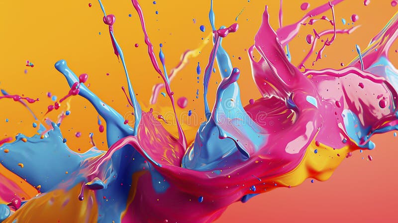 Brightly Colored Paint Splashing on a Yellow Background, Distorted ...