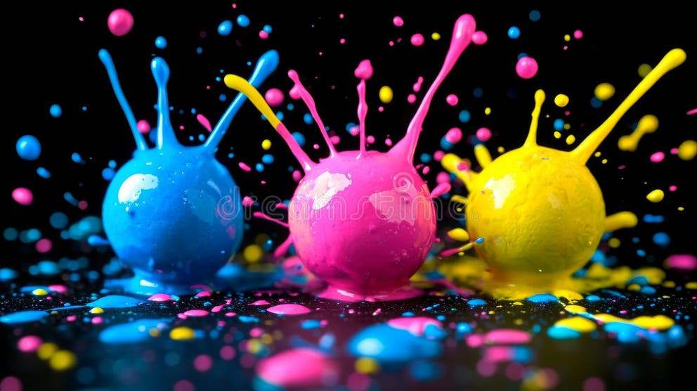 Brightly Colored Paint Splatters and Abstract Splashes on a Black ...