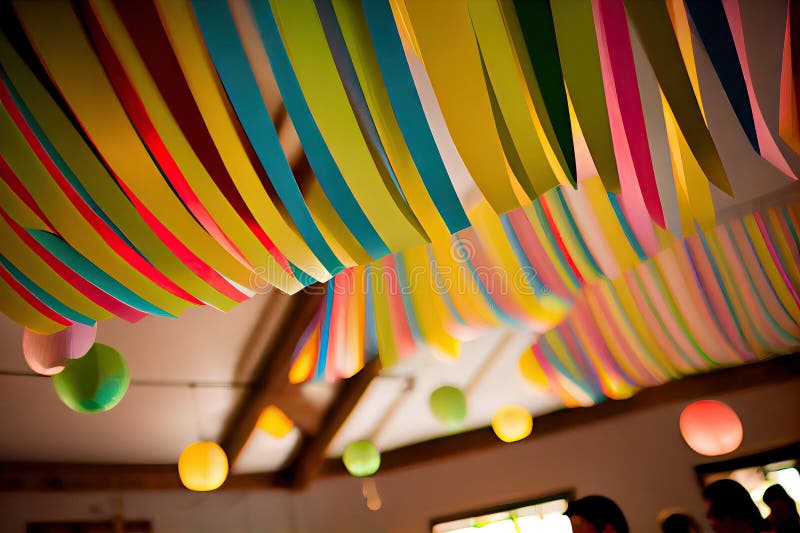 Brightly Colored Paper Streamers Hanging from the Ceiling of a Party ...