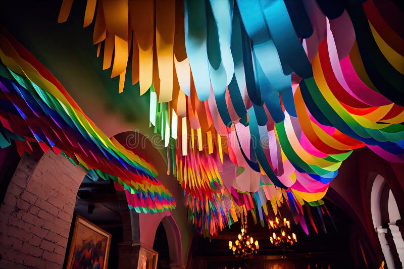 Brightly Colored Paper Streamers Hanging from the Ceiling of a Party ...