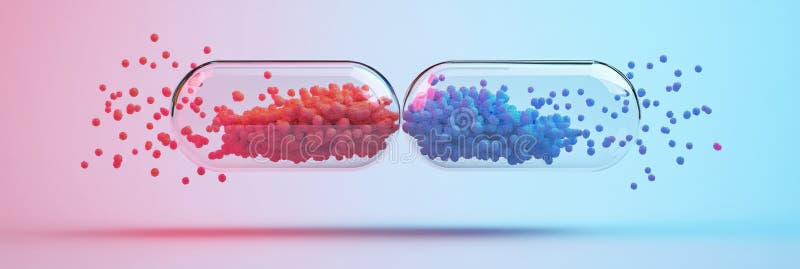 Colorful Particles Spill from Split Capsule in Bright Environment with ...