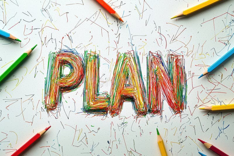 Brightly Colored Pencils Outline the Word Plan on a White Surface ...