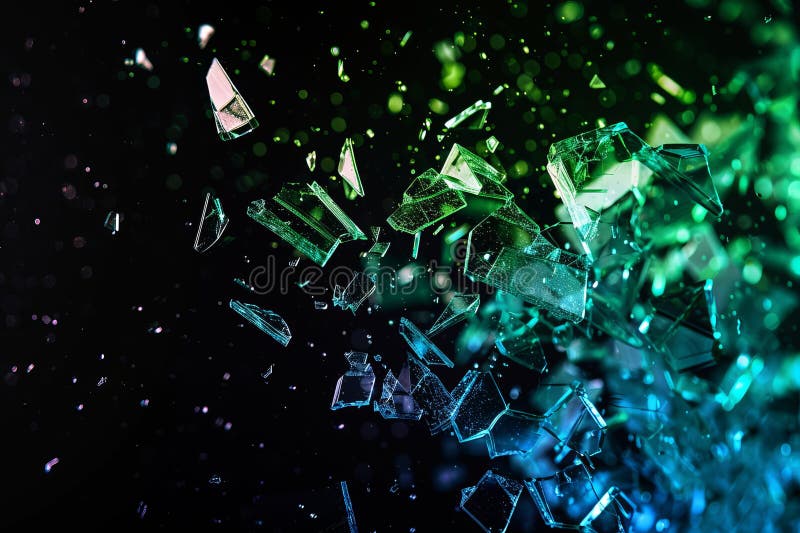 Brightly Colored Pieces of Glass Shattering Against a Black Background ...