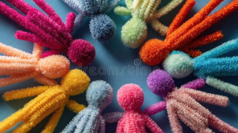 Colorful Pipe Cleaner Figures Create a Vibrant Circle on a Blue ...