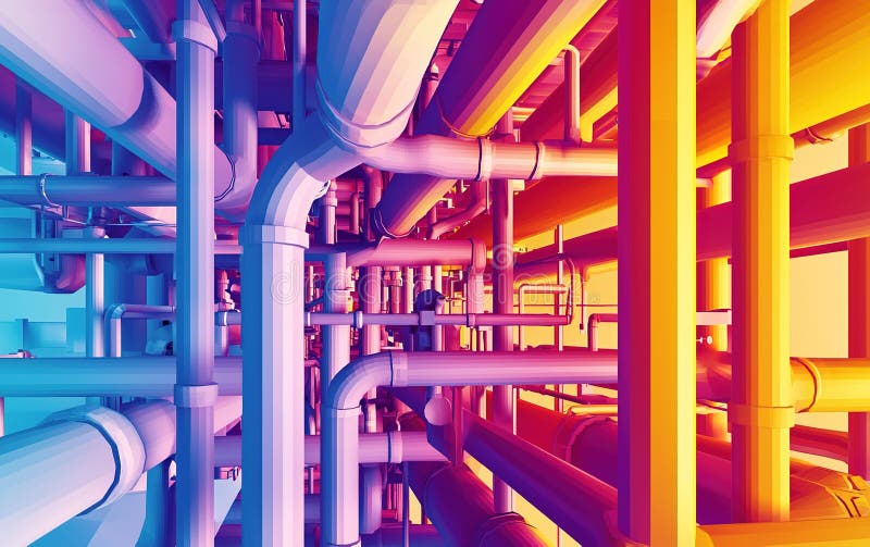 Colorful Industrial Piping Arrangement in an Abstract Design with ...