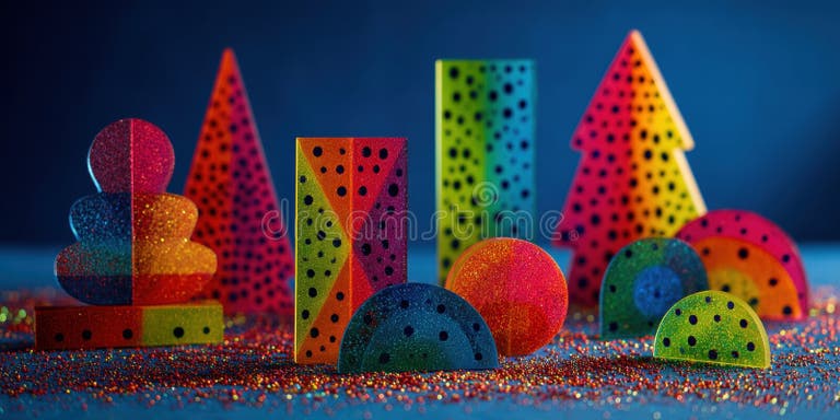 Brightly Colored Plastic Geometric Shapes Arranged Neatly on a White ...
