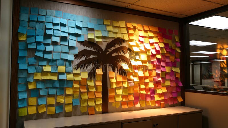 Brightly Colored Post-it Collage Creates a Palm Tree Silhouette in an ...