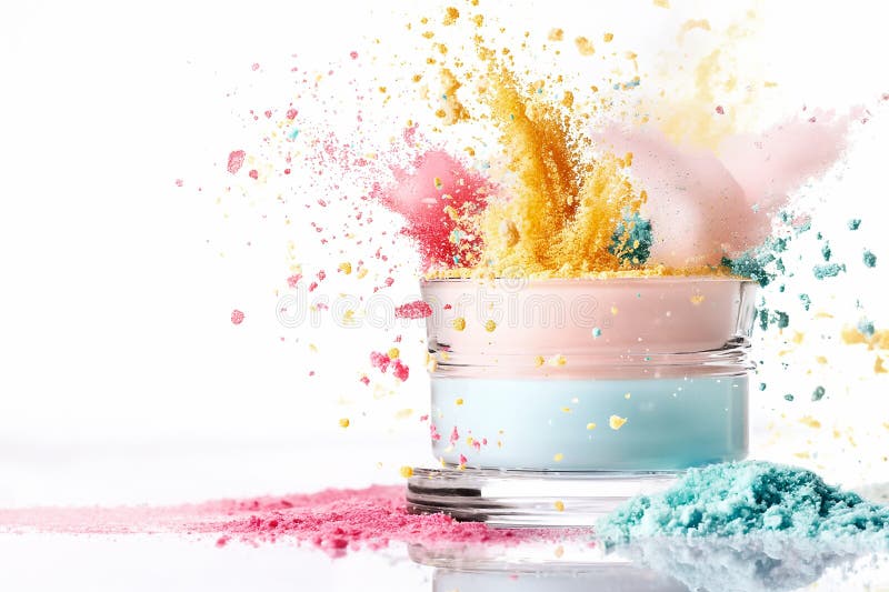 Brightly Colored Powders Burst from a Clear Jar, Creating a Striking ...