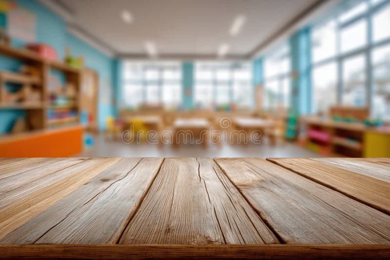 Colored Preschool Classroom Interior with a Wooden Table Stock ...