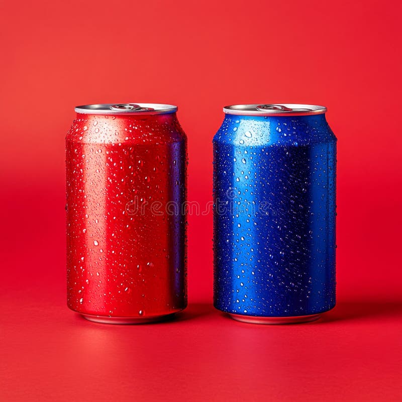 Brightly Colored Red and Blue Soda Cans Resting on a Solid Background ...