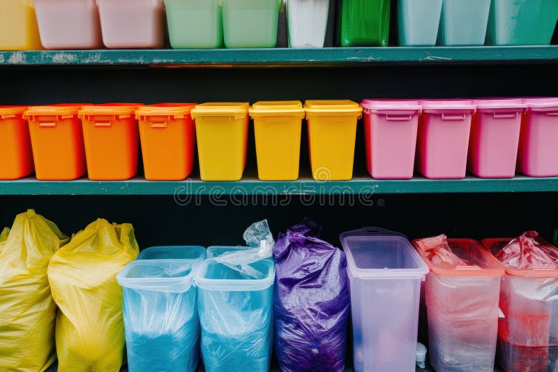 Brightly Colored Reusable Containers Stand Out Against an Array of ...
