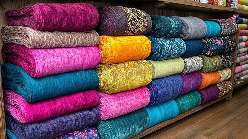 Colorful Textiles Displayed in a Vibrant Shop Showcasing Fabrics in ...