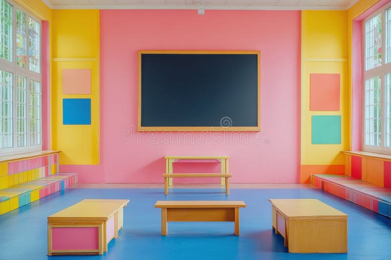 A Brightly Colored Room with a Blackboard on the Wall Stock Photo ...