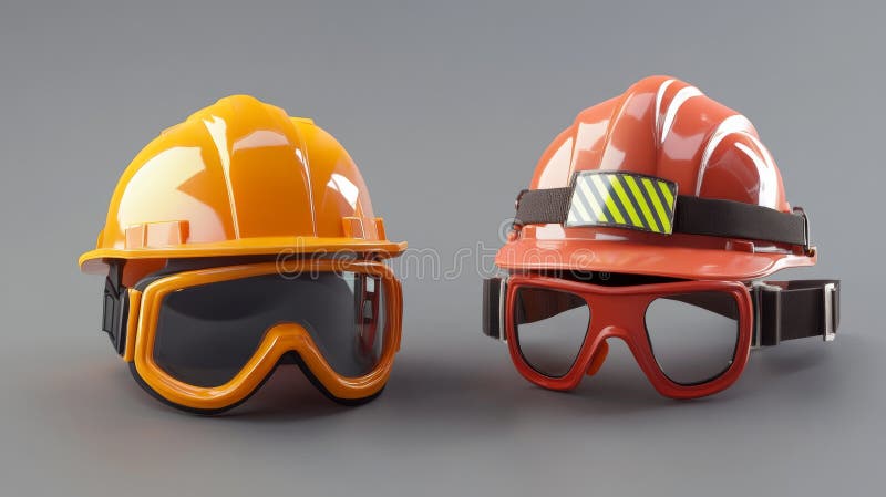 Safety Helmets and Goggles for Construction Workers, Featuring Bright ...
