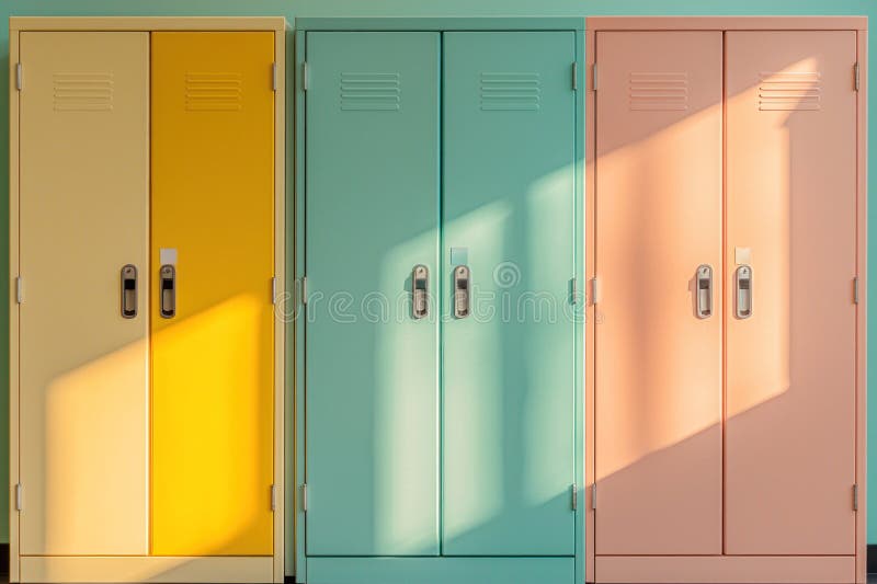 Brightly Colored School Lockers in Yellow, Teal, and Peach Create ...