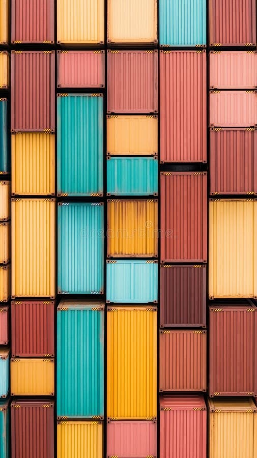 Colorful Shipping Containers Stacked in a Cargo Yard at Midday ...