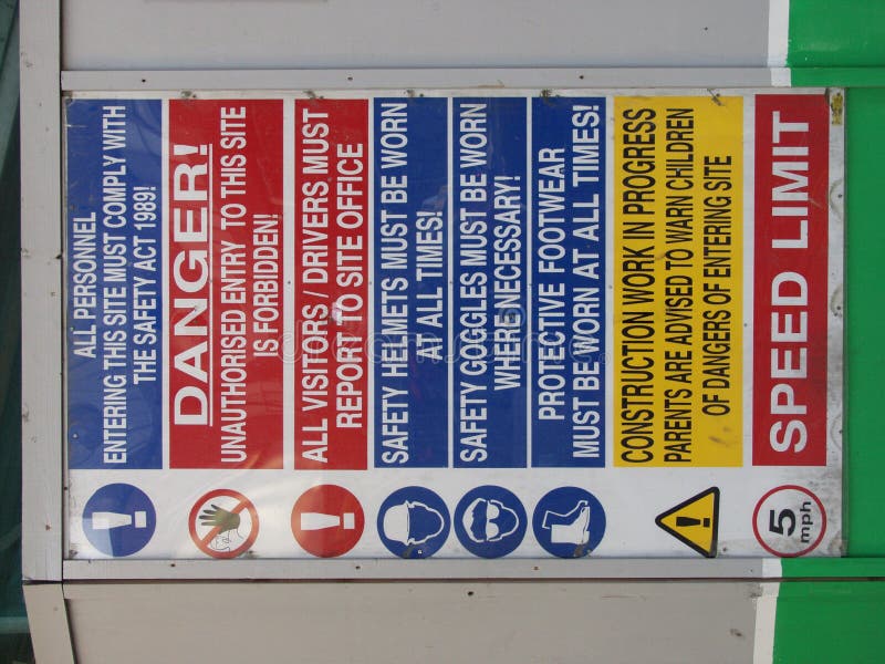 Brightly Colored Building Site Safety Warning Signs Stock Image - Image ...