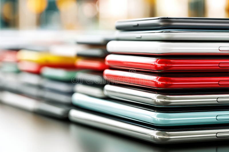 Colorful Stack of Smartphones Displayed in a Modern Showroom Showcasing ...