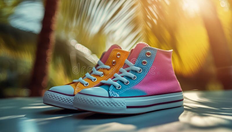 Colorful Children Sneakers Captured Sunset Natural Outdoor Setting ...