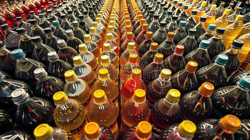 Brightly Colored Soda Bottles Fill the Display, Creating a Vibrant ...