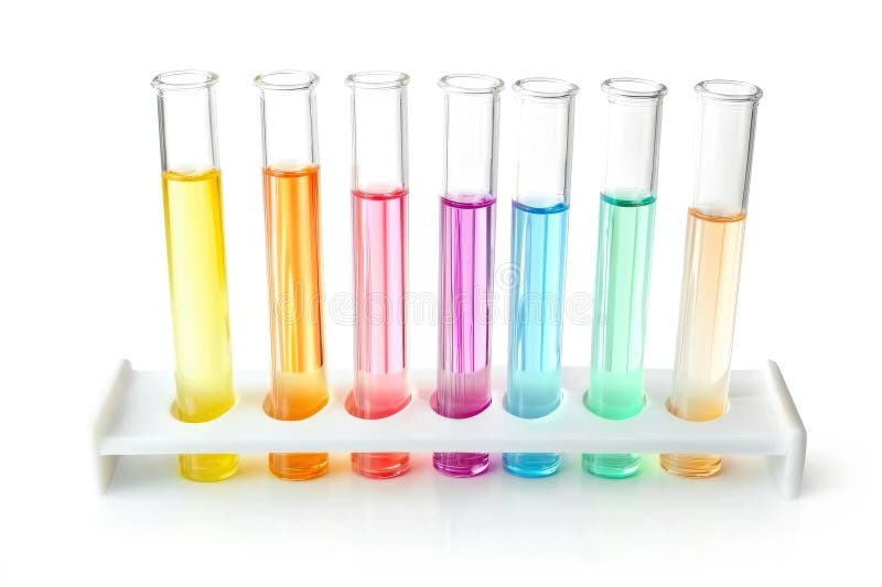 Brightly Colored Solutions in Laboratory Test Tubes on White Background ...