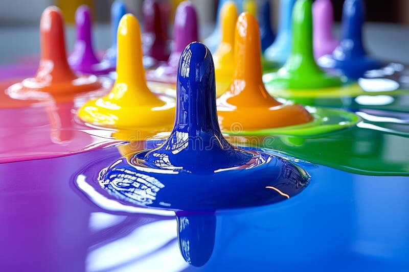 Colorful Spinning Tops Create Vibrant Reflections on a Smooth Surface ...
