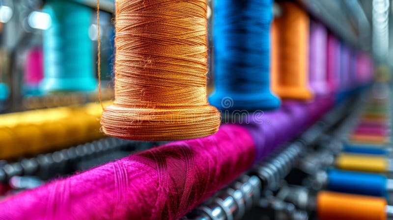 Colorful Spools of Thread Hanging on a Textile Machine in a Fabric ...