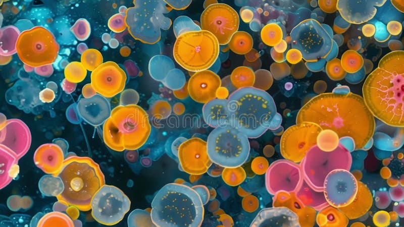 Brightly Colored Spores Each with a Unique Shape and Pattern Densely ...