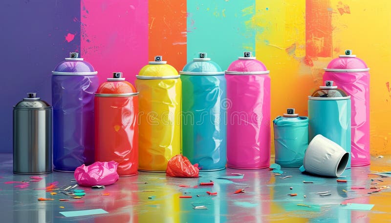 Brightly Colored Spray Cans Create an Artistic Display in a Lively ...