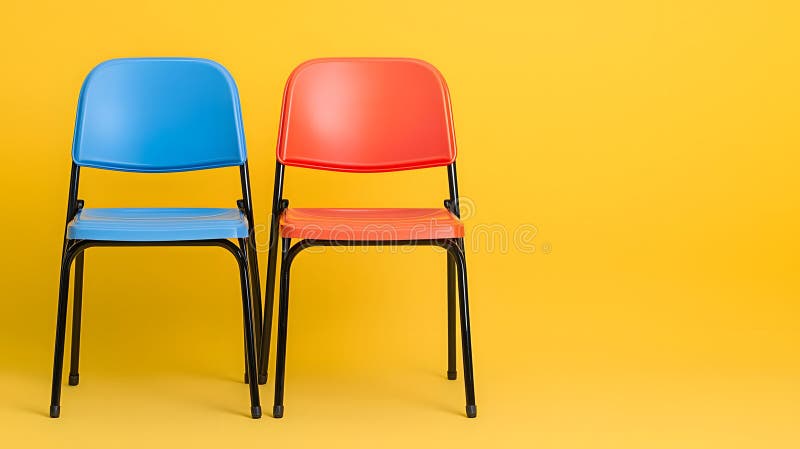 Brightly Colored Stackable Chairs Against a Vibrant Yellow Background ...