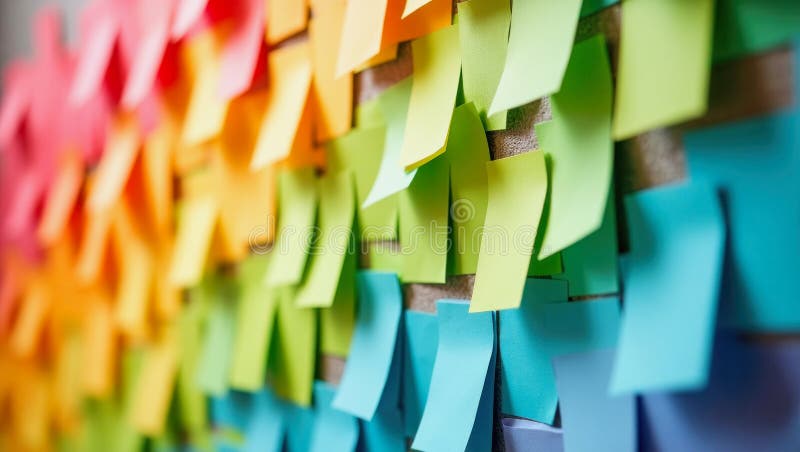 Colorful Sticky Notes Arranged in a Vibrant Display on a Wall Stock ...