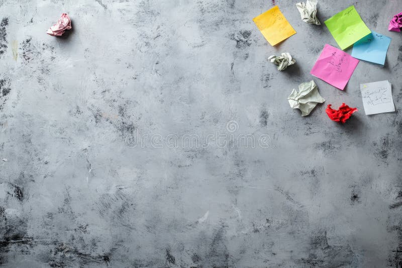 Creative Brainstorming Session with Colorful Notes on a Textured Gray ...