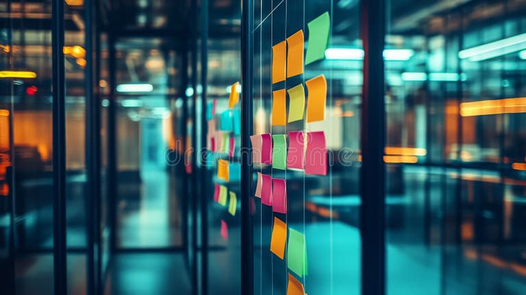 Brightly Colored Sticky Notes on a Glass Wall Created a Chaotic yet ...