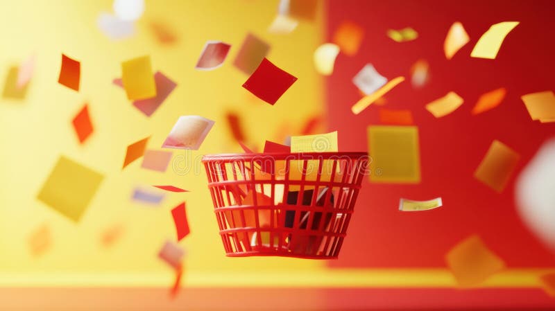 Colorful Sticky Notes Falling into a Red Shopping Basket Against a ...