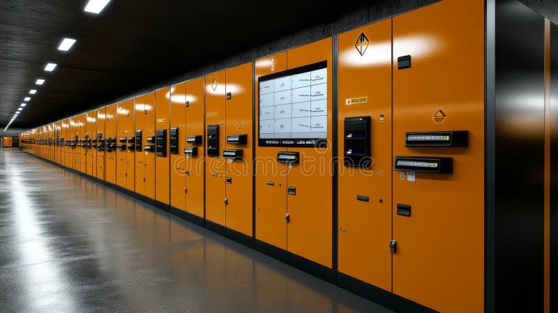 Brightly Colored Storage Lockers Lined Up in a Modern Facility ...