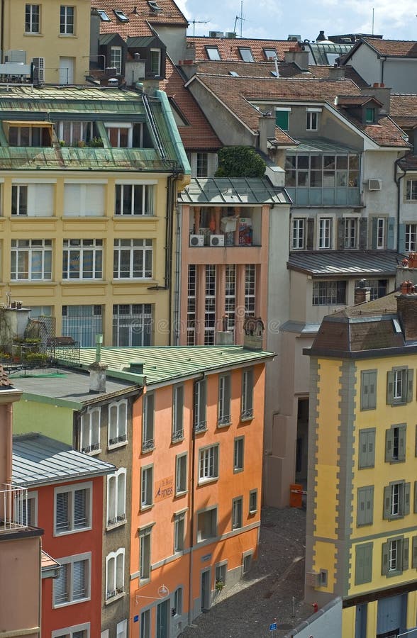 Brightly Colored Street Buildings Stock Photo - Image of lausanne ...