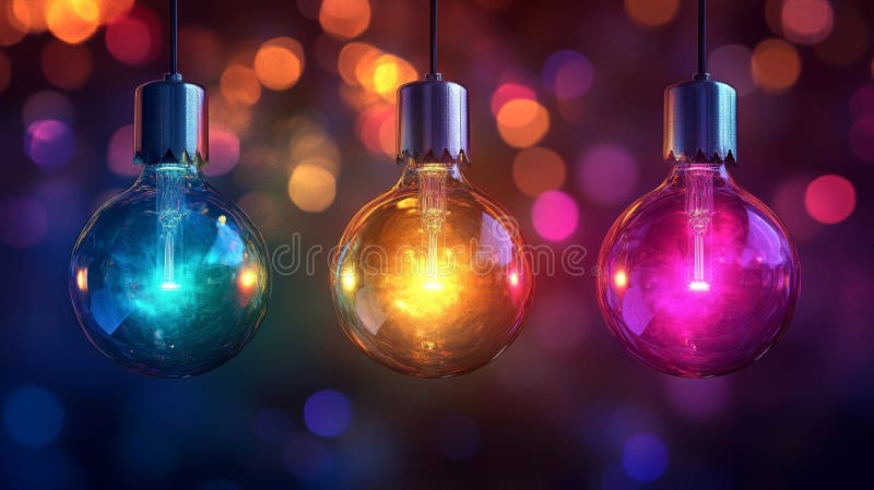 Brightly Colored String Lights Set Against a Night-time, Blurred Bokeh ...